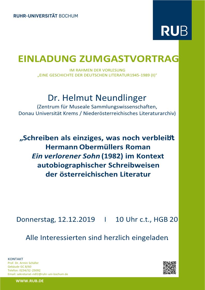 Gastvortrag von Helmut Neundlinger an der Ruhr-Universität in Bochum - Universität für ...